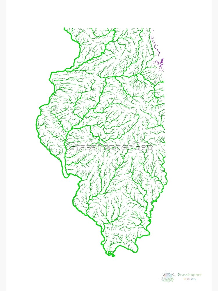 "Illinois River Basin Map in Rainbow Colours with White Background ...