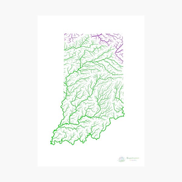 "Indiana River Basin Map in Rainbow Colours with White Background ...