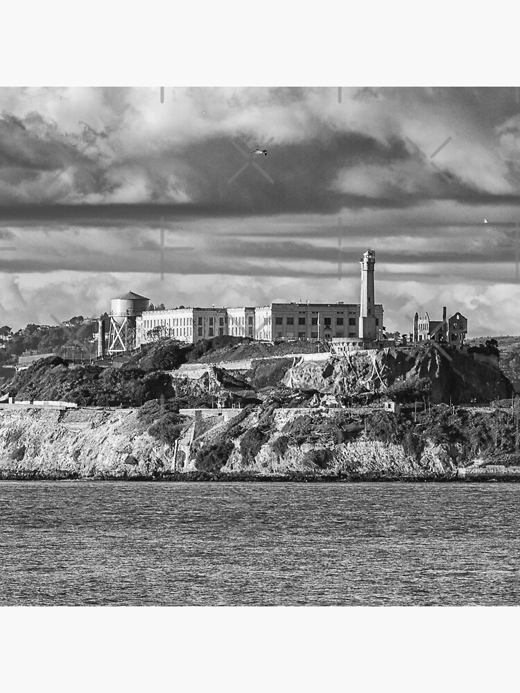 Pegatina «La prisión de la isla de Alcatraz en blanco y negro de la ...