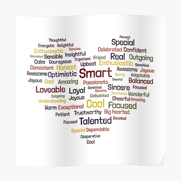 "Heart of Compliments - Word collage design multicolor" Poster for Sale ...