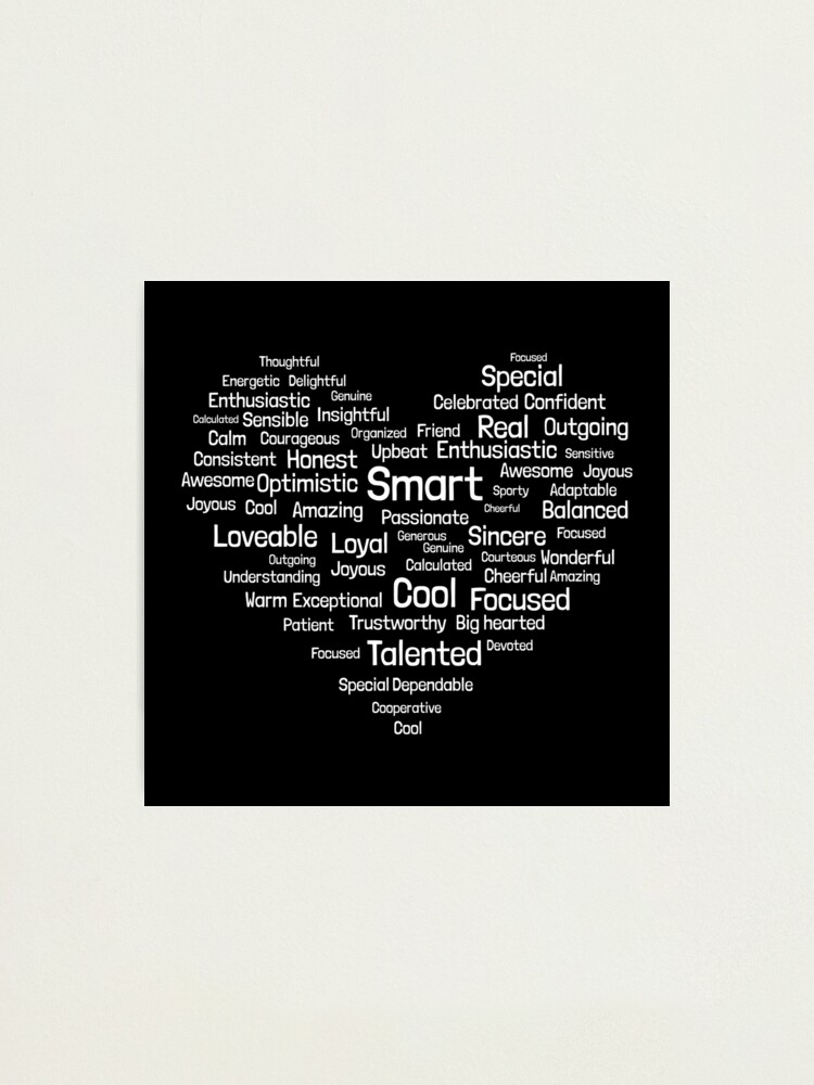 "Heart of Compliments - Word collage design Black" Photographic Print ...