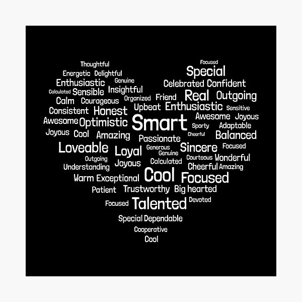 "Heart of Compliments - Word collage design Black" Photographic Print ...