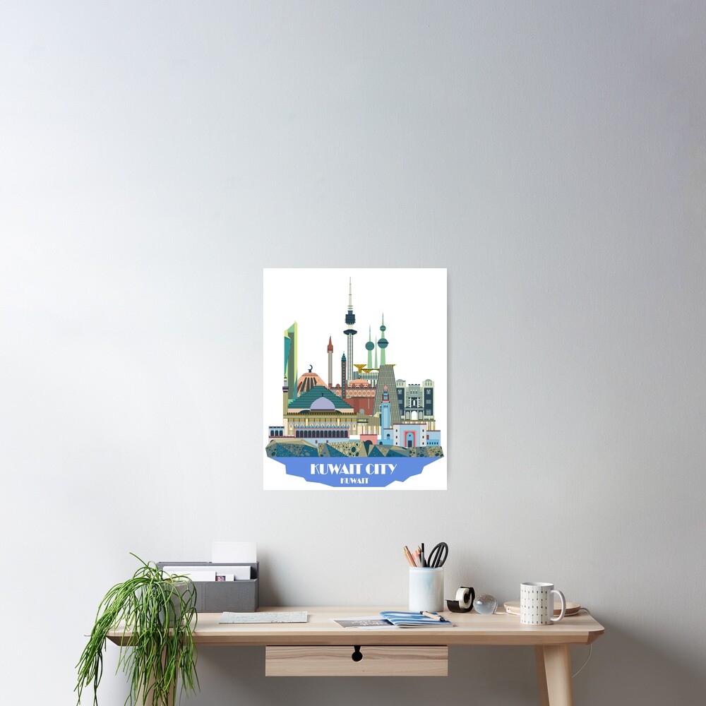 "Kuwait City, Kuwait, Travel Poster, City Print, Mosque Drawing, Tower ...