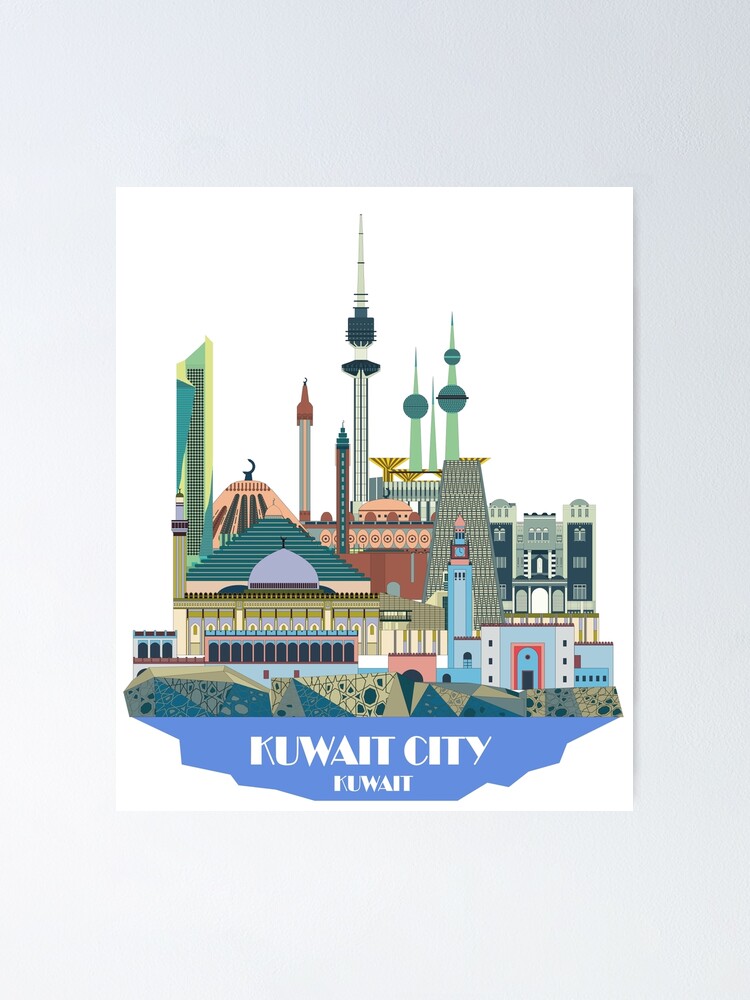 "Kuwait City, Kuwait, Travel Poster, City Print, Mosque Drawing, Tower ...