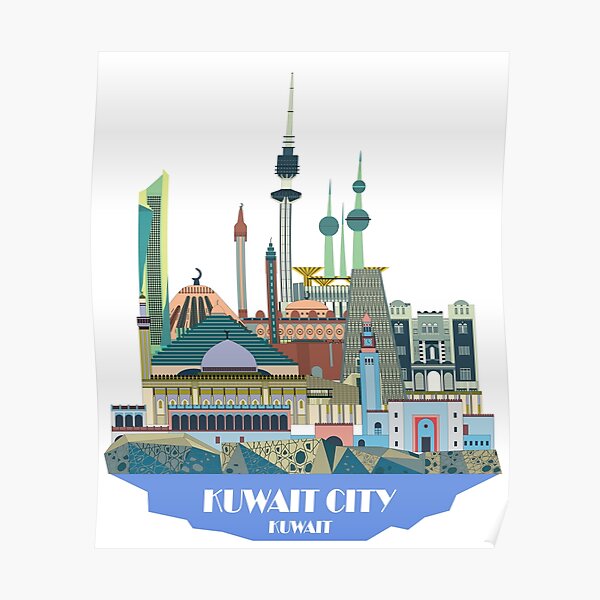 "Kuwait City, Kuwait, Travel Poster, City Print, Mosque Drawing, Tower ...
