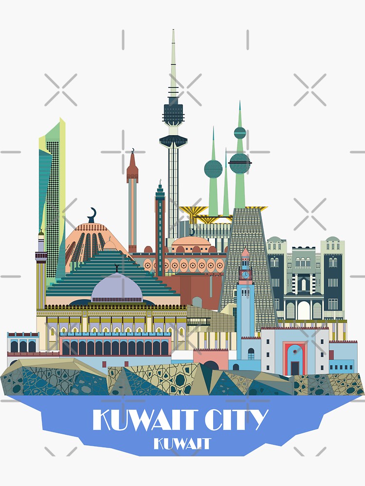 "Kuwait City, Kuwait, Travel Poster, City Print, Mosque Drawing, Tower ...