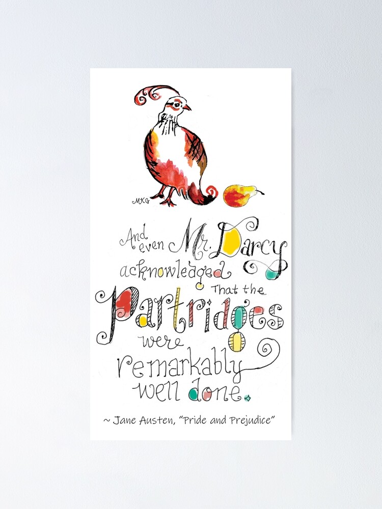 "Jane Austen Pride and Prejudice Hand Lettered Partridge Quote" Poster ...