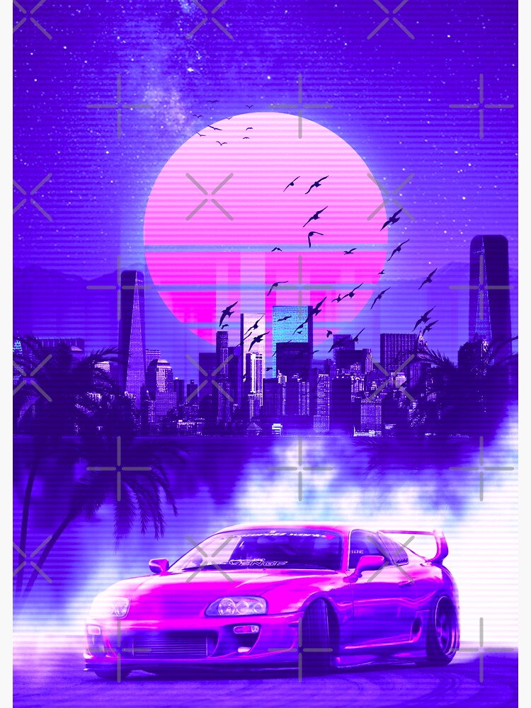 "Toyota Supra Synthwave" Sticker for Sale by utawimisbah | Redbubble