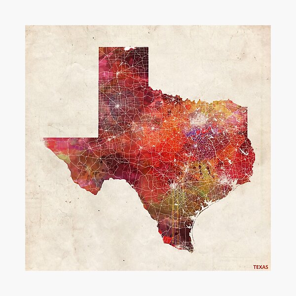 Lámina fotográfica «Mapa de Texas colores cálidos» de MapMapMaps ...