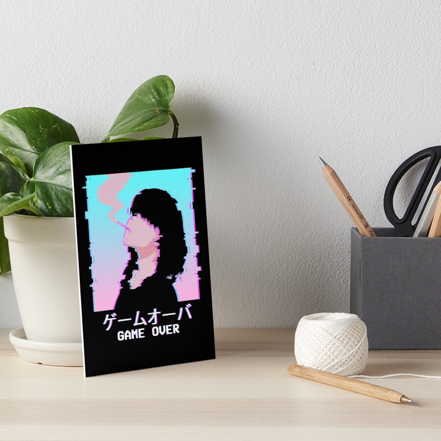 "Game Over Anime Girl Waifu Sad Vaporwave Kanji " Art Board Print by ...