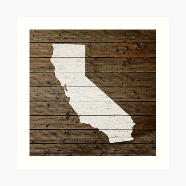 "California State Shape Map White Paint on Wood Planks" Art Print for ...