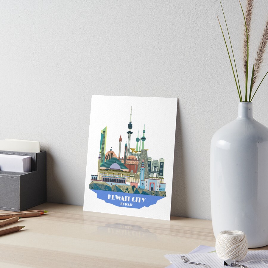 "Kuwait City, Kuwait, Travel Poster, City Print, Mosque Drawing, Tower ...