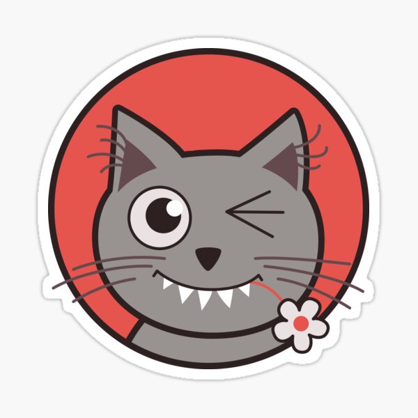 "Flower Nibbling Winking Cat" Sticker by azzza | Redbubble