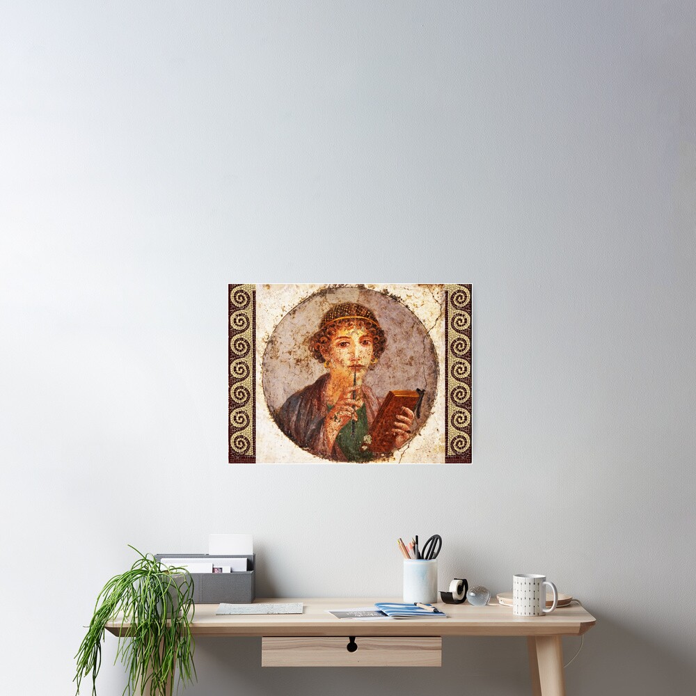 "SAPPHO POMPEII FRESCO Antique Roman Wall Painting" Poster for Sale by ...