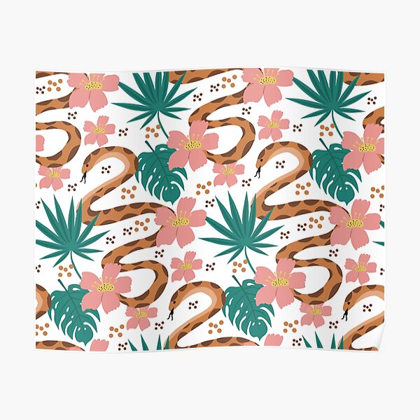 "Beautiful seamless pattern with python and tropical leaves. flowers ...