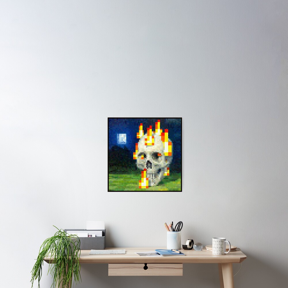 "Minecraft Painting Burning Skull" Poster for Sale by CookedPorchop ...
