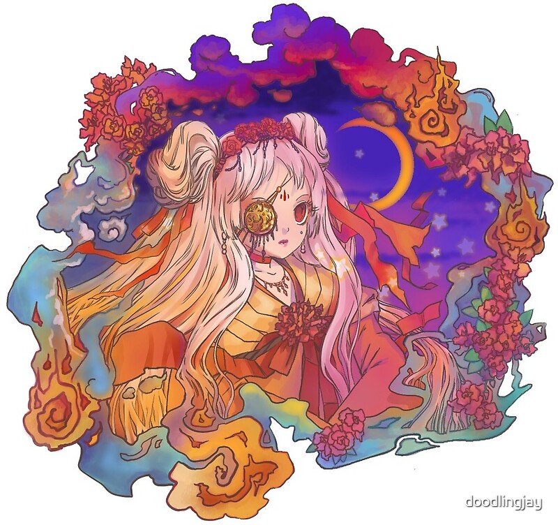 "Autumn Themed Anime Girl Rainbow Digital Art Print Sticker" by ...