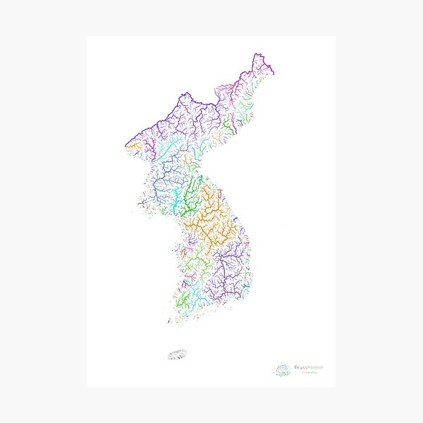 "Korea River Basin Map in Rainbow Colours with White Background ...