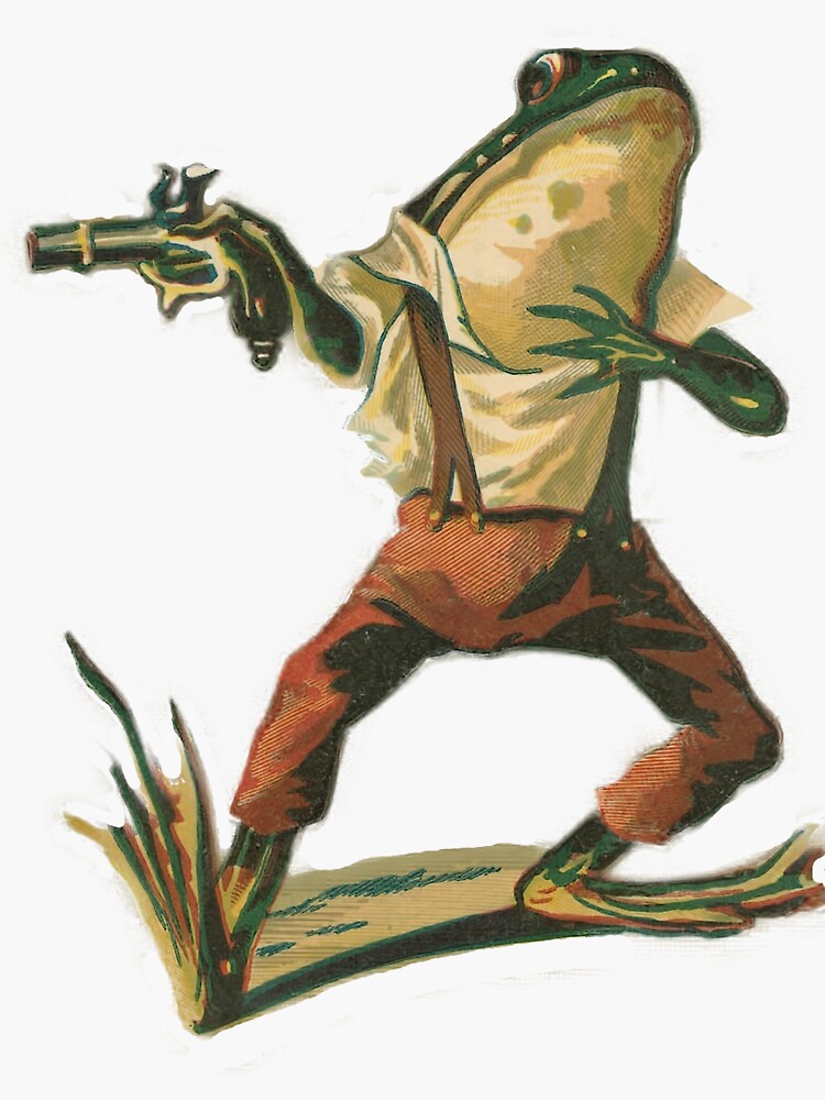"Frog with Gun Vintage" Sticker for Sale by dorithefish | Redbubble