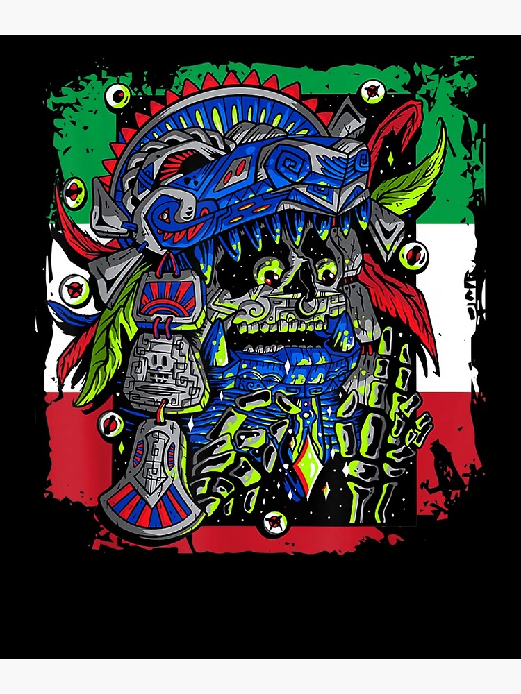 "Aztec Skull Mexican Flag Native American Cherokee Tribe" Poster by ...
