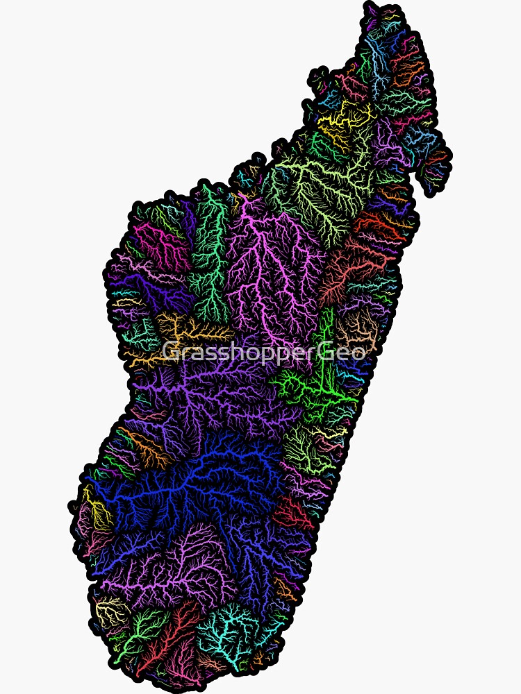 "Madagascar River Basin Map in Rainbow Colours with Black Background ...