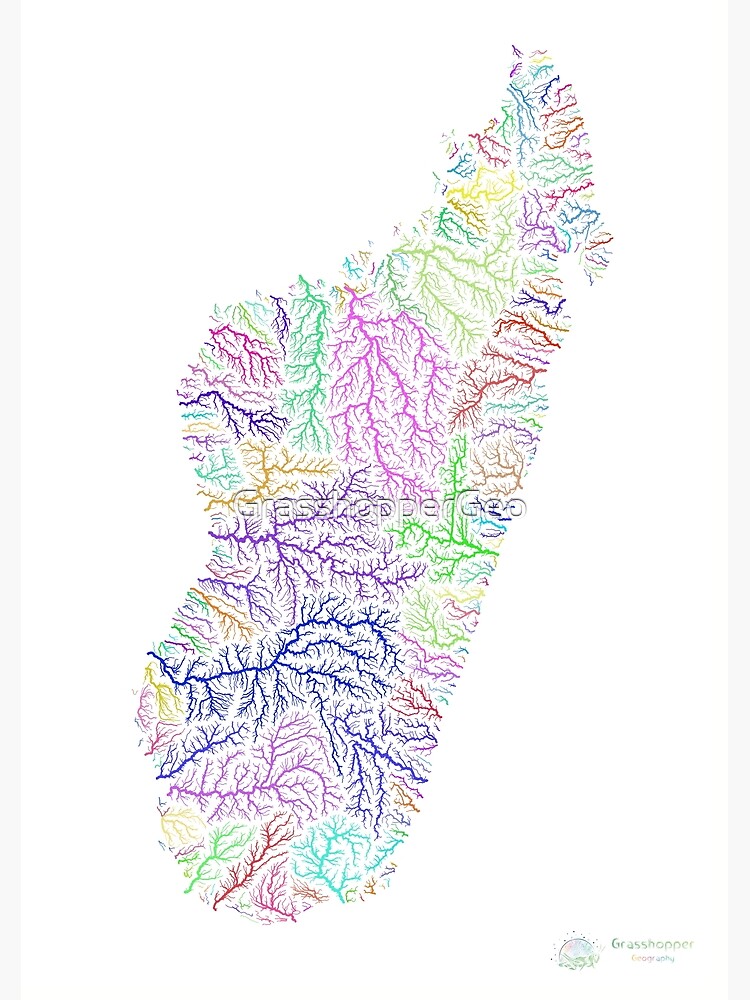 "Madagascar River Basin Map in Rainbow Colours with White Background ...