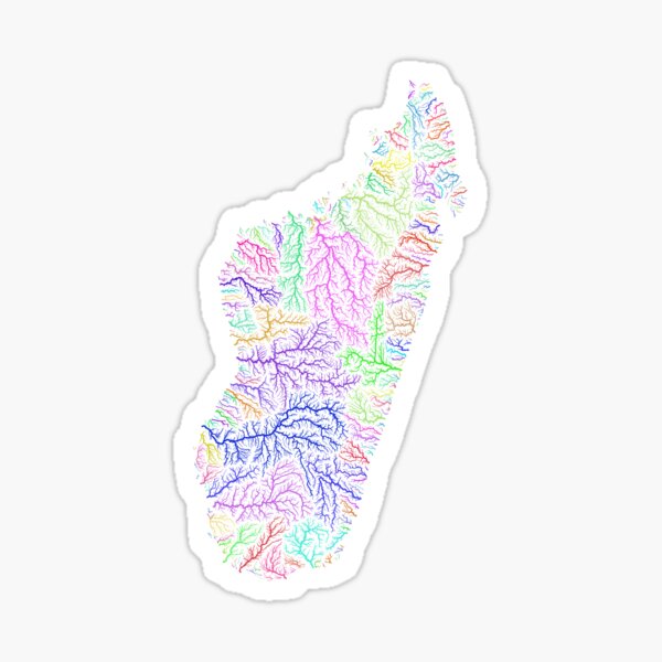 "Madagascar River Basin Map in Rainbow Colours with White Background ...