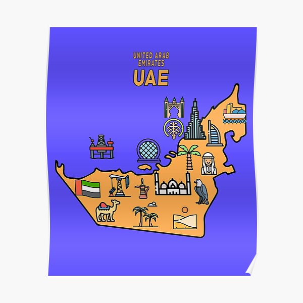 "UAE travel map. Decorative icons of famous landmarks and attractions ...