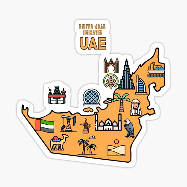 "UAE travel map. Decorative icons of famous landmarks and attractions ...