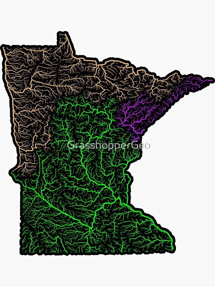 "Minnesota River Basin Map in Rainbow Colours with Black Background ...