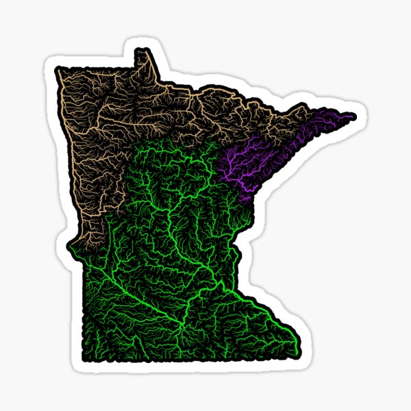 "Minnesota River Basin Map in Rainbow Colours with Black Background ...