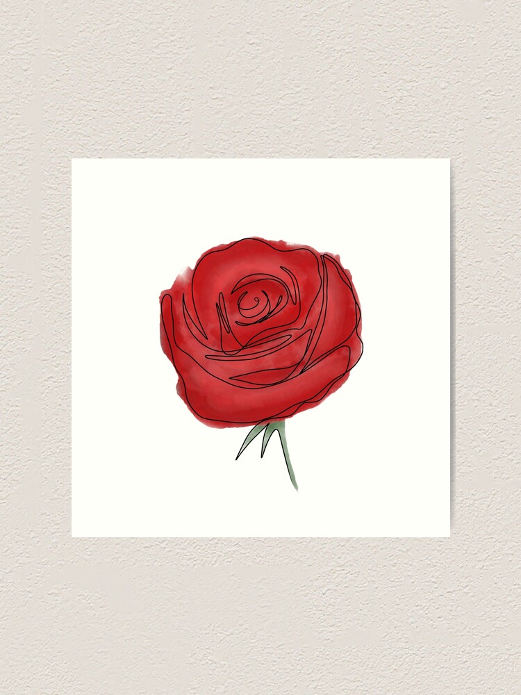 "Red rose Flower line drawing art" Art Print for Sale by vika-rs ...