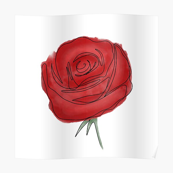 "Red rose Flower line drawing art" Poster for Sale by vika-rs | Redbubble