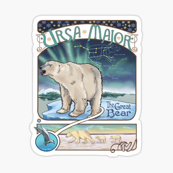 "Polar Bear Ursa Major Constellation with Northern Lights" Sticker for ...