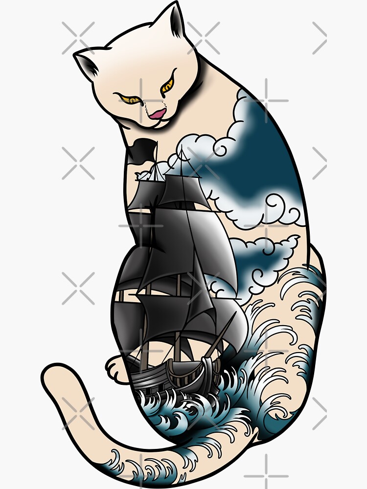 "Tattoo Cats_The Mariner" Sticker for Sale by MosquitoGully | Redbubble