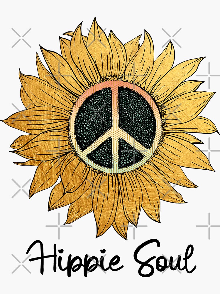 Hippie Soul Yellow Sunflower Peace Sign Sticker For Sale By