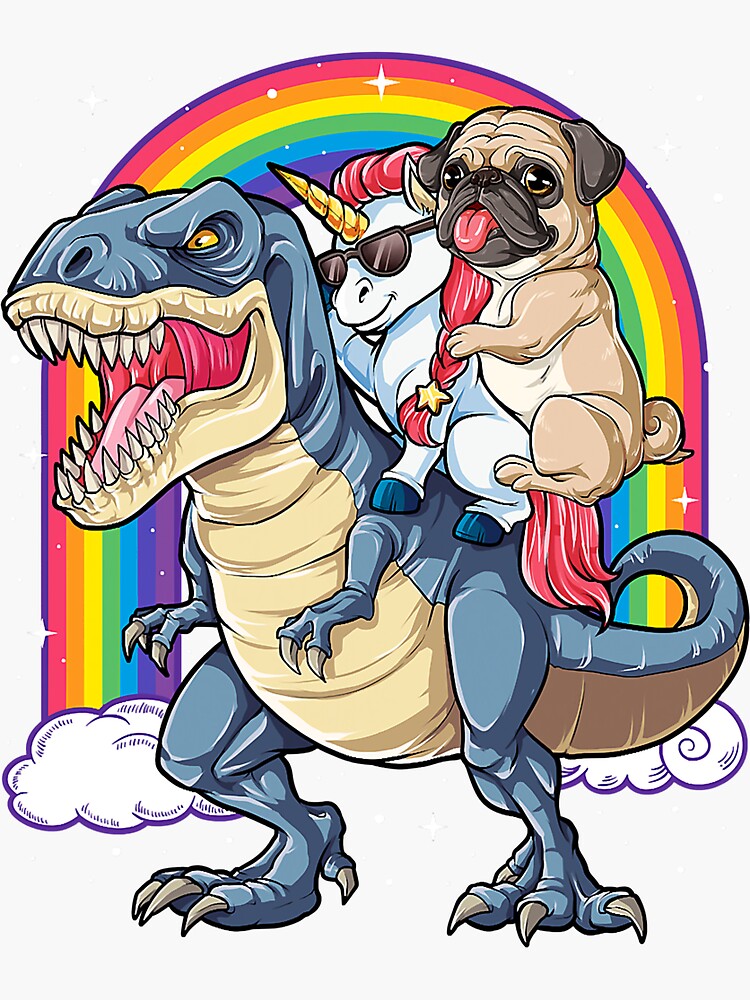 Pegatina «Pug Unicorn Dinosaur T rex Camiseta Niños Niñas Mujeres Arco ...
