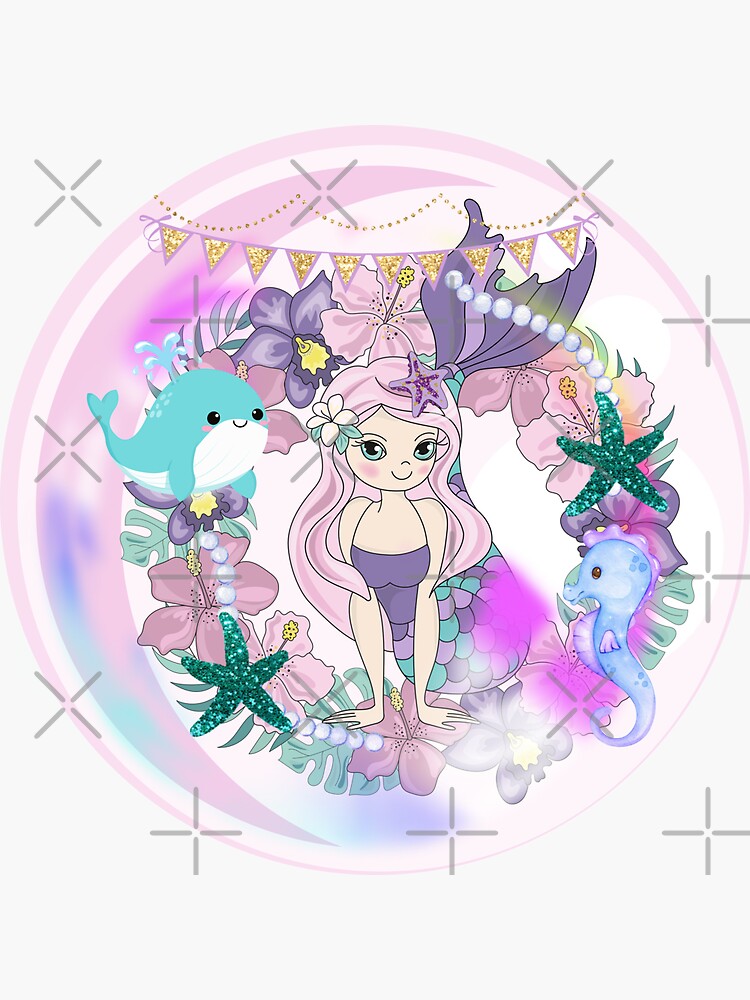 "Mermaid In A Bubble With A Floral Wreath " Sticker for Sale by ...