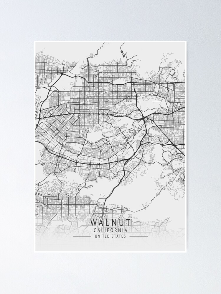 "Walnut - California - US Gray City Map" Poster by ctmapprint | Redbubble