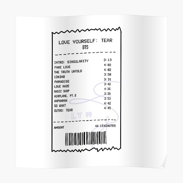 "BTS Love Yourself: Tear Receipt Playlist" Poster for Sale by hausmakes ...