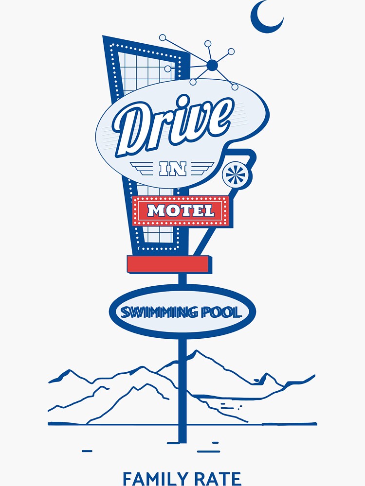 "Drive-In Motel Design" Sticker for Sale by Artpace | Redbubble