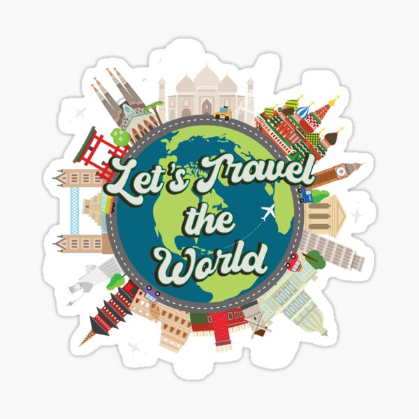 "World tour world map Travel trip vacation gift backpacker" Sticker for ...