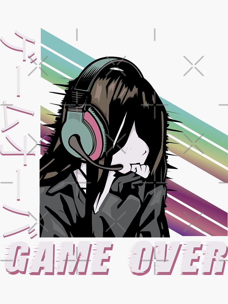 "Game Over Wasei kanji Anime Girl Gamer Gaming Design" Sticker for Sale ...