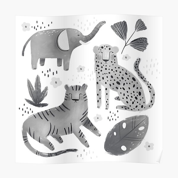 "Jungle Animals Black and White" Poster by AnnBelik | Redbubble