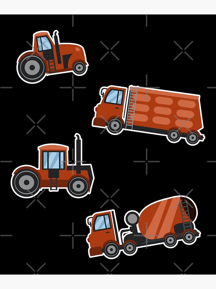 "Red Construction Vehicles Set 1" Poster for Sale by infleims | Redbubble
