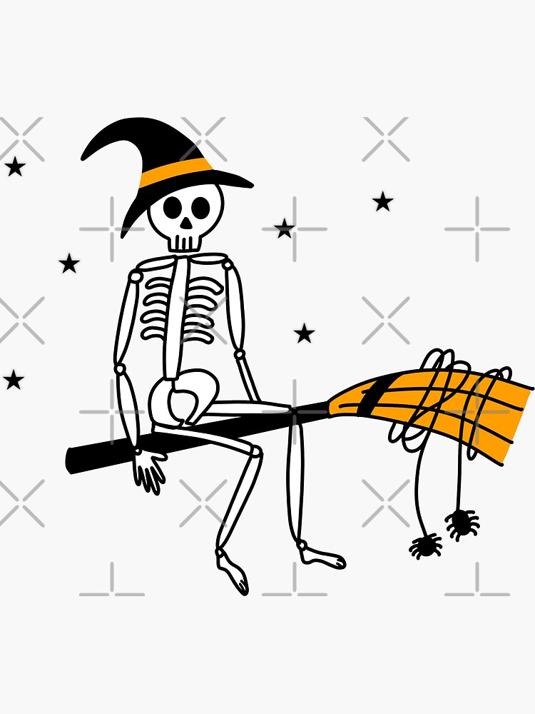 "Skeleton on a broom" Sticker by BlessedbyGaia | Redbubble