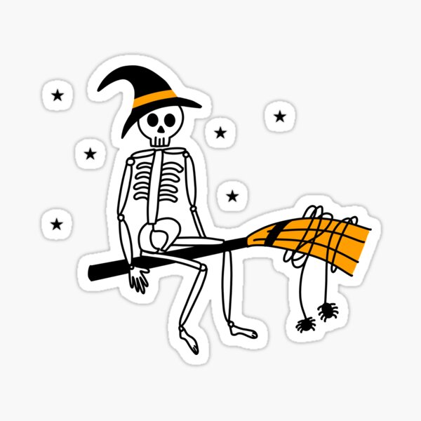 "Skeleton on a broom" Sticker by BlessedbyGaia | Redbubble