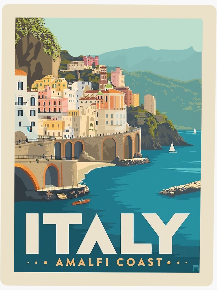 "Italy/Amalfi Coast Postcard Art " Sticker for Sale by cameliaslazaro ...