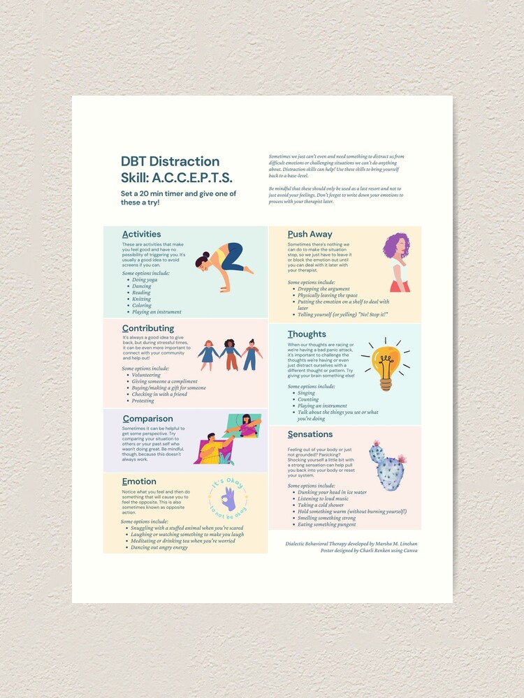 "DBT Distraction Skill: ACCEPTS" Art Print by charlirenken | Redbubble