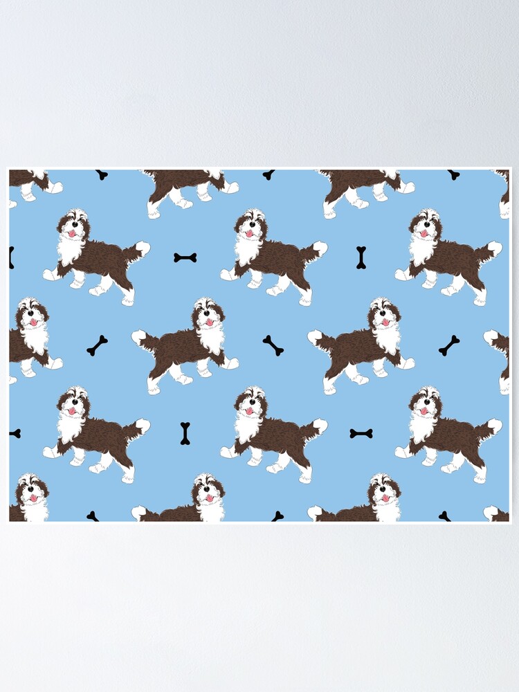 "Cute Brindle Bernedoodle - Blue Background" Poster by Lulupainting ...